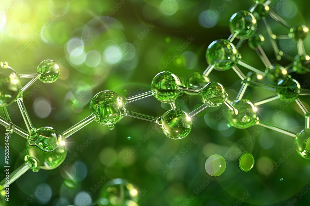 Conceptual image of green hydrogen molecules with a futuristic Eco ...