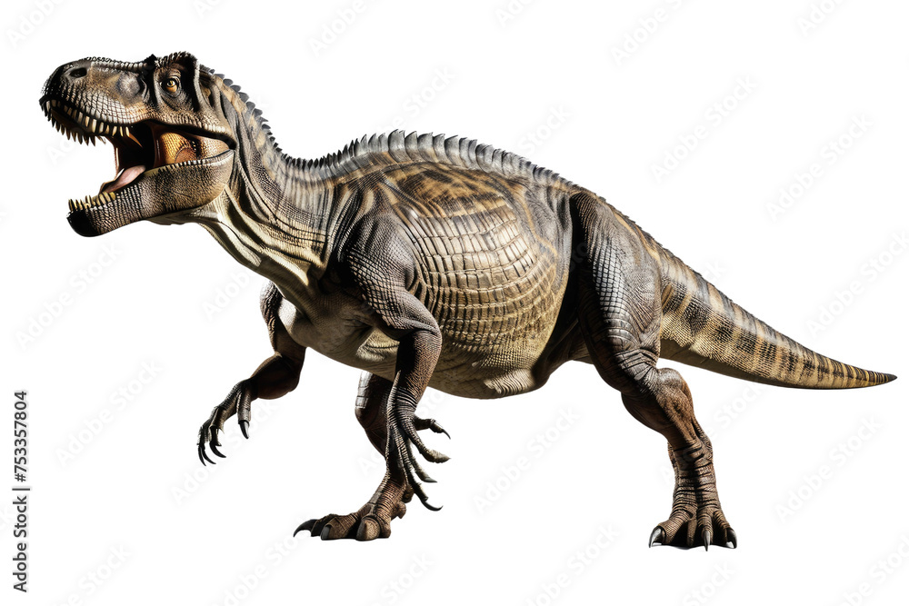 Tyrannosaurus Rex, full body captured in, isolated against a pure white ...