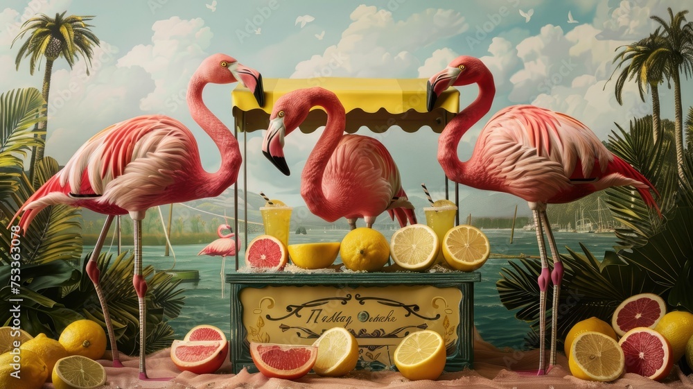 Vintage-style flamingo juice bar scene - Quintessential summer vibe ...