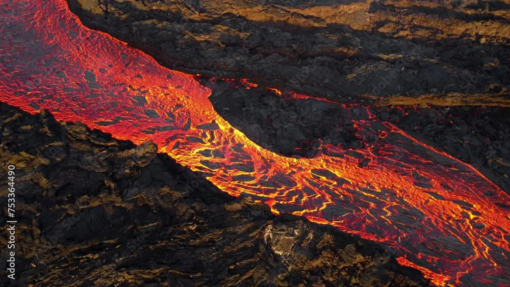 Volcano Eruption in Iceland, Flowing Red Hot Lava River, Incredible ...
