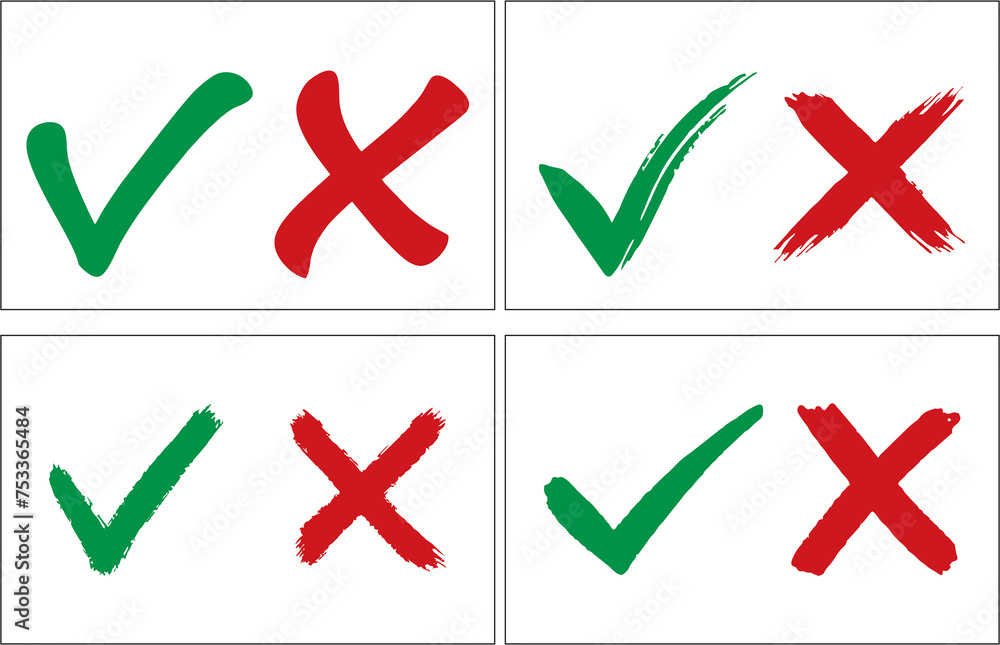 Set of Tick and Cross sign hand drawn. Good for vote, election choice ...