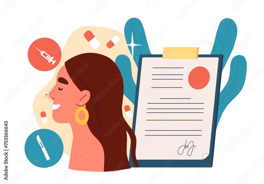 Woman with rhinoplasty. Young girl with beauty procedures and cosmetics ...