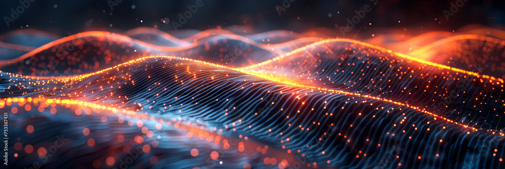 Digital waves oscillating visualizing the superposition principle amidst a sea of quantum ...