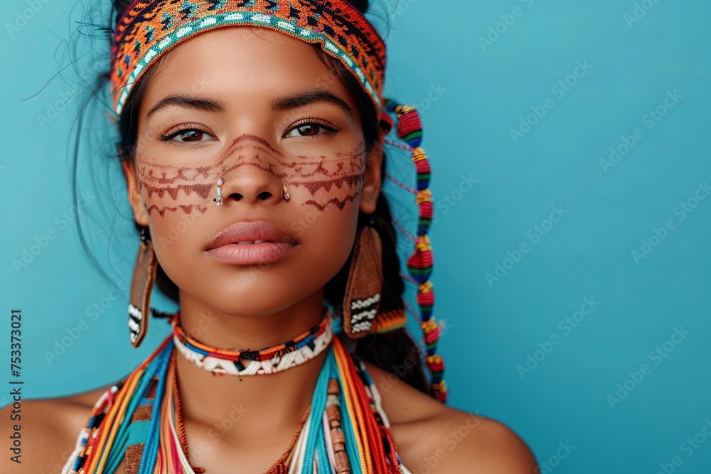 Portrait of Native American woman with traditional markings Stock Photo ...