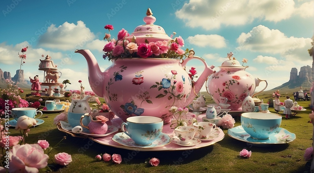 Giant tea party: a Wonderland landscape that features a giant tea party ...