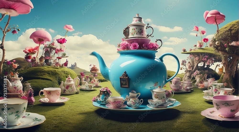 Giant tea party: a Wonderland landscape that features a giant tea party ...