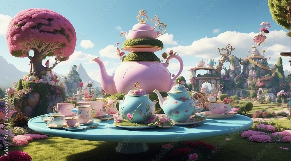 Giant tea party: a Wonderland landscape that features a giant tea party ...