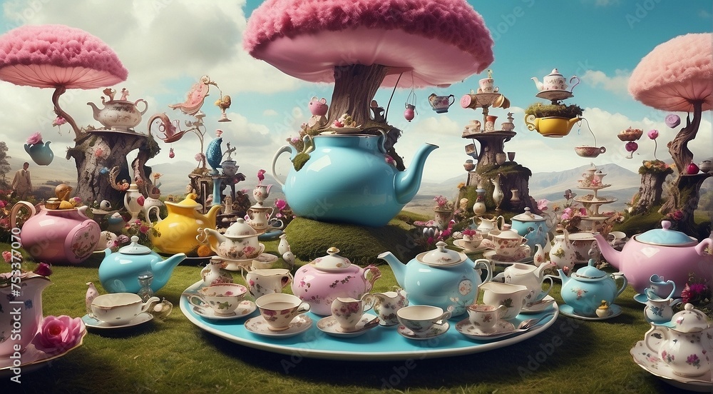 Giant tea party: a Wonderland landscape that features a giant tea party ...