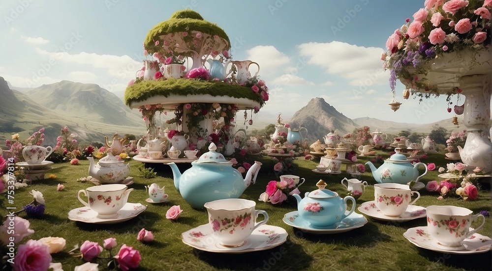 Giant tea party: a Wonderland landscape that features a giant tea party ...