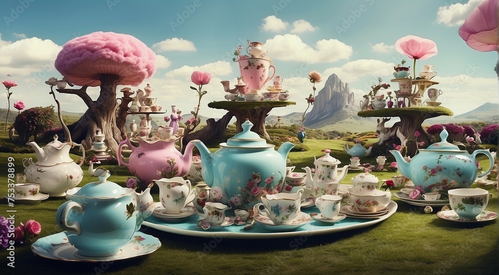 Giant tea party: a Wonderland landscape that features a giant tea party ...