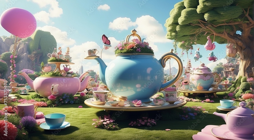 Giant tea party: a Wonderland landscape that features a giant tea party ...