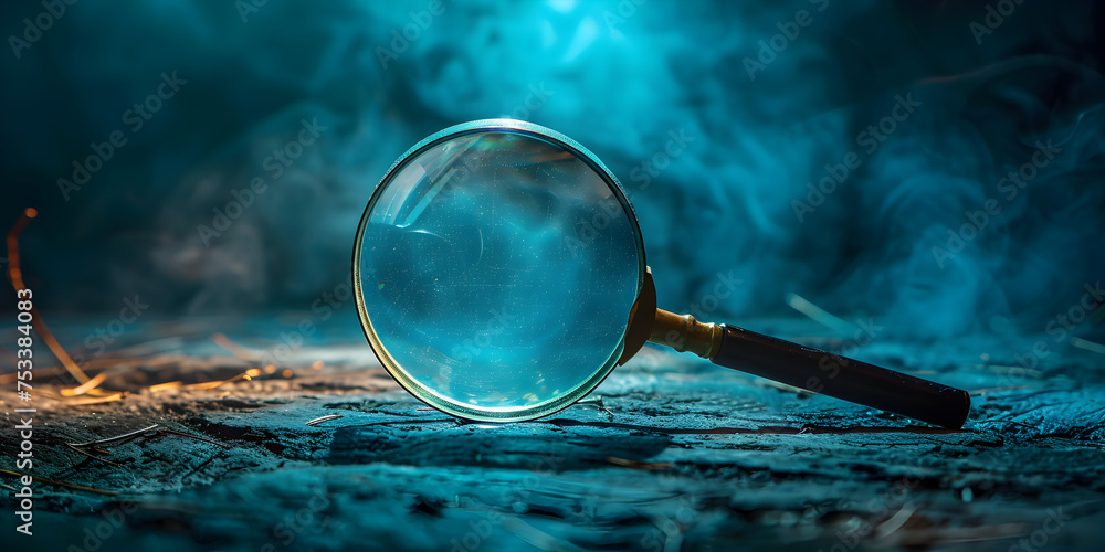Magnifying glass in a gold frame on a white background. Research and ...