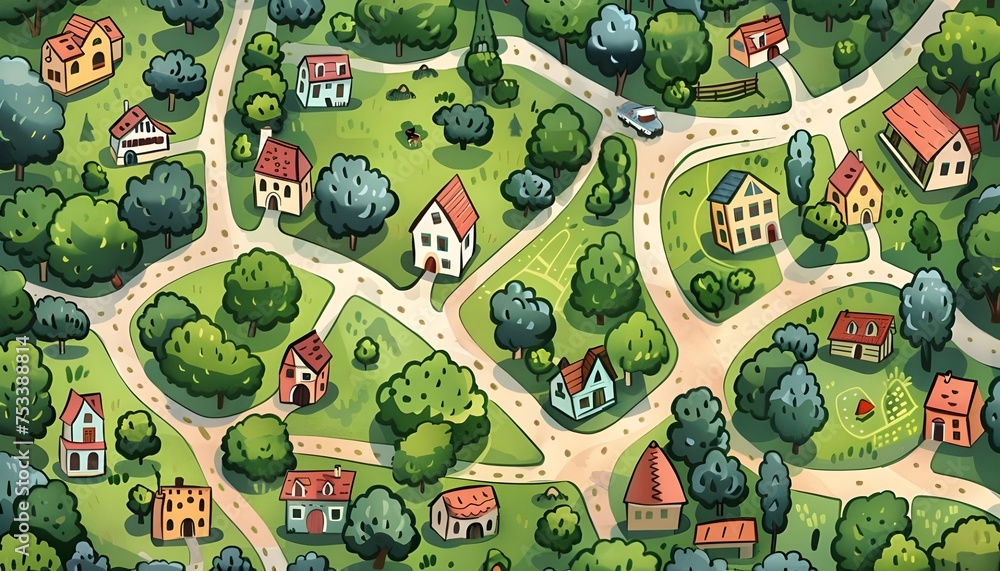 Cartoon map of small town and countryside Stock Illustration | Adobe Stock