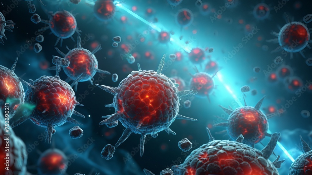 Nano bots, red blood cells, virus cells infection, medical nano ...