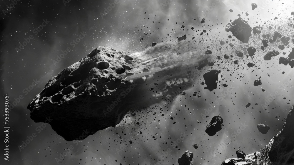 As the rig moves from asteroid to asteroid it leaves behind a trail of ...