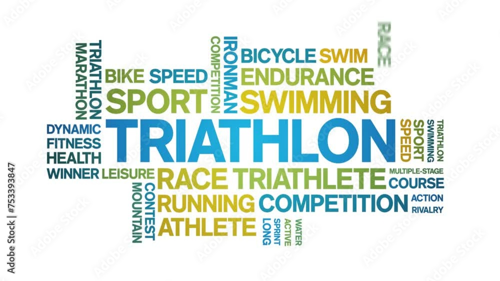 Triathlon animated word cloud;text design animation tag kinetic ...