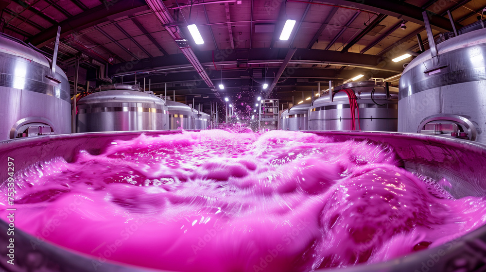 Vivid fermentation artistry: An industrial ballet of purple bubbles and ...