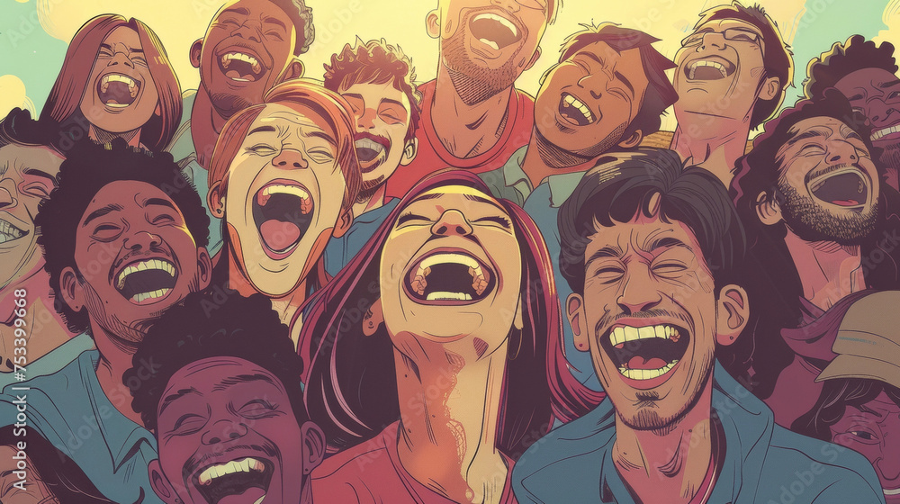 A group of friends laughing and joking together their joyful and ...