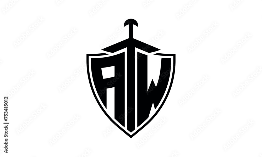 AW initial letter shield icon gaming logo design vector template ...