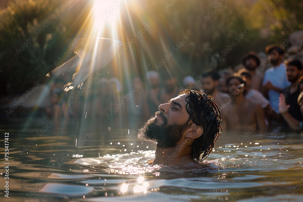 Jesus baptized in the Jordan river. Stock Photo | Adobe Stock