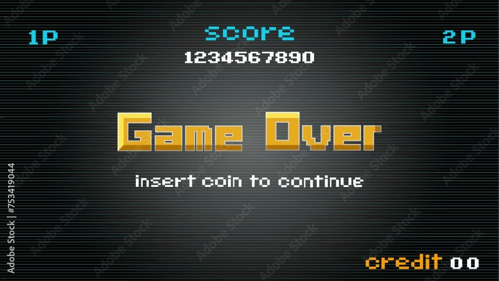 GAME OVER INSERT A COIN TO CONTINUE .pixel art .8 bit game. retro game ...