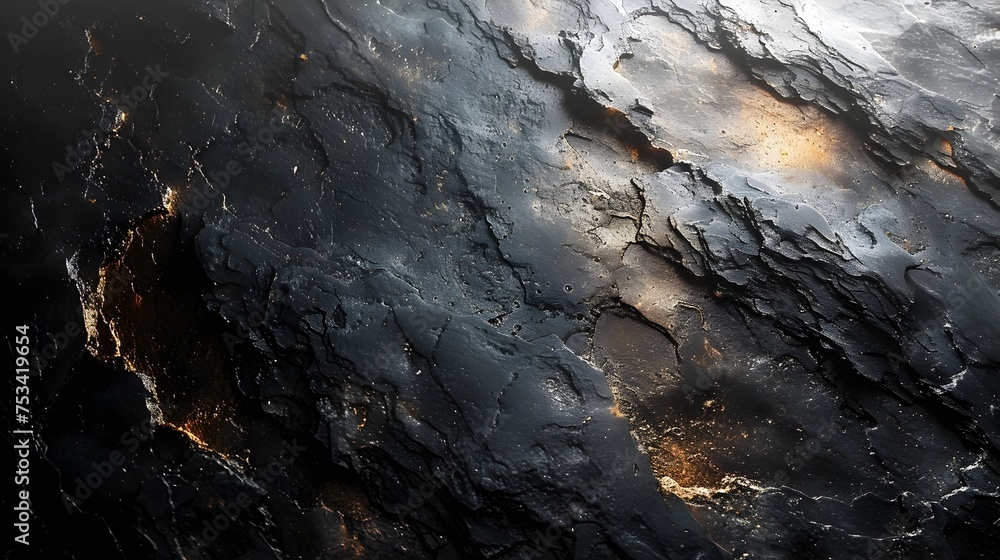 Burnt Charred Stone Wall and Gold Concrete Texture, To provide a ...