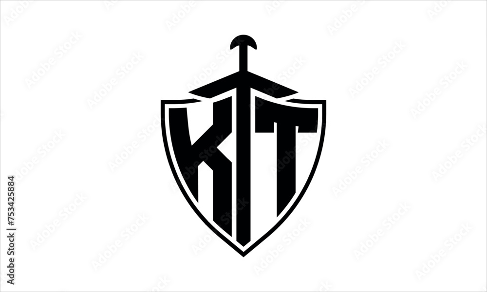 KT initial letter shield icon gaming logo design vector template ...