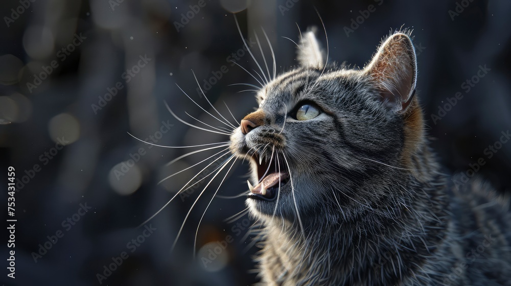 Gray Cat Looks Mewing Having Widely, Desktop Wallpaper Backgrounds ...