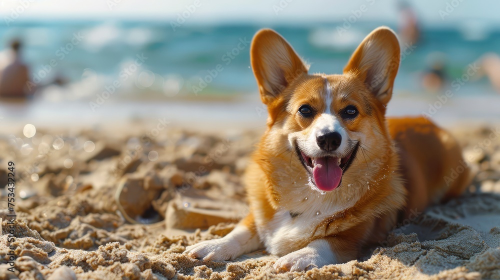 Happy Welsh Corgi Pembroke Dog Beach, Desktop Wallpaper Backgrounds ...