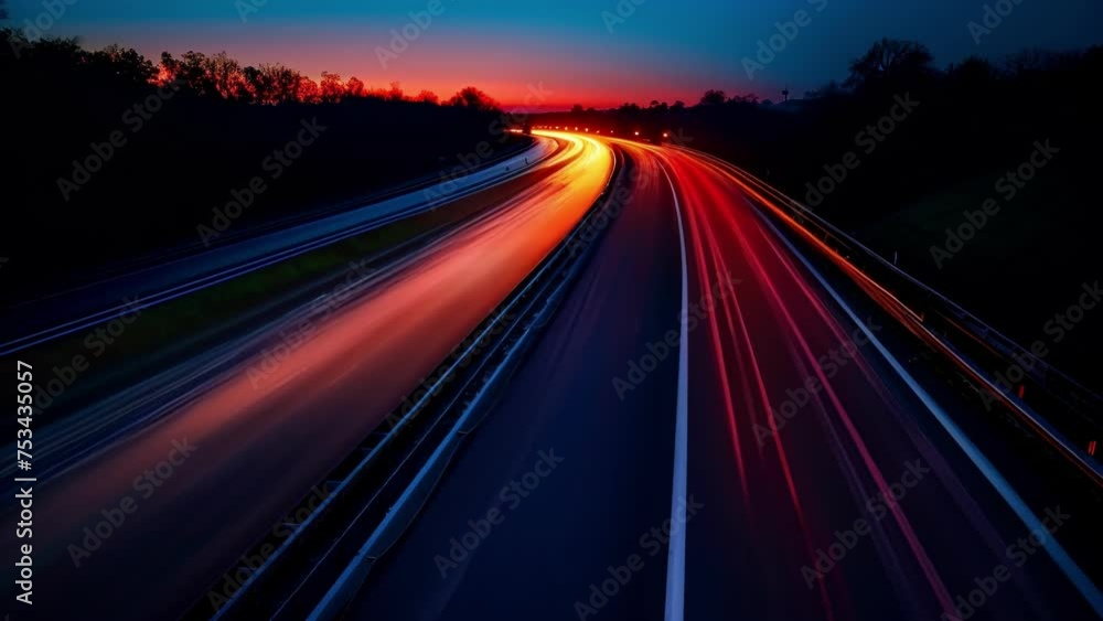The continuous flow of traffic on the highway captured in a long ...