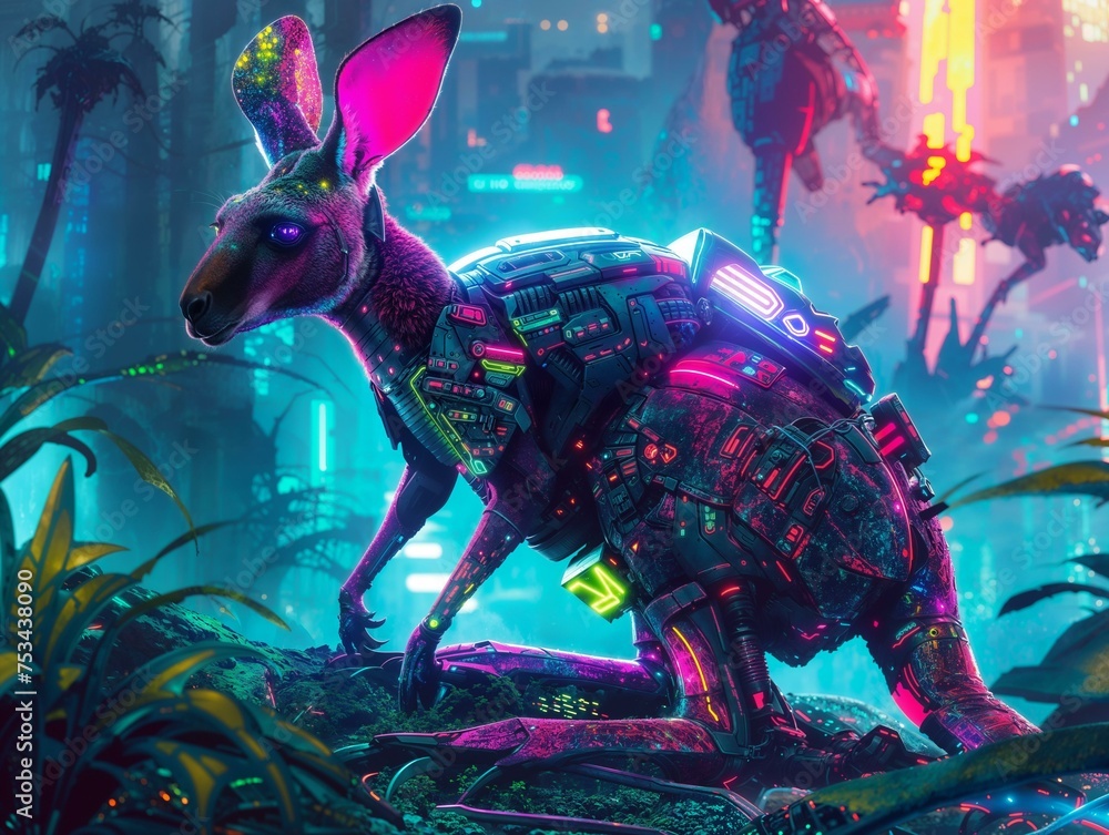 A cyberpunk dreamscape where the natural and the technological converge ...