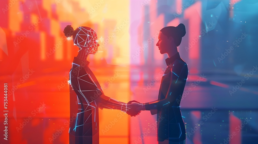 Neon-Infused Handshake in Urban Setting with Robotic Motifs, To ...