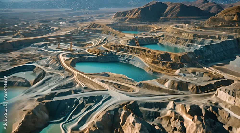 The intricate patterns of a lithium mine are captured from an aerial ...