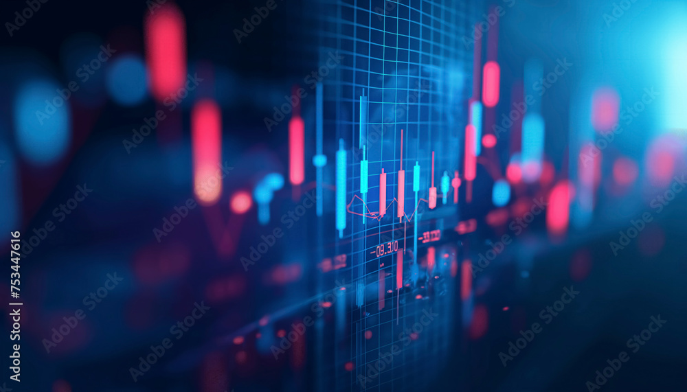 graph chart business blue digital candlestick banner of stock market ...
