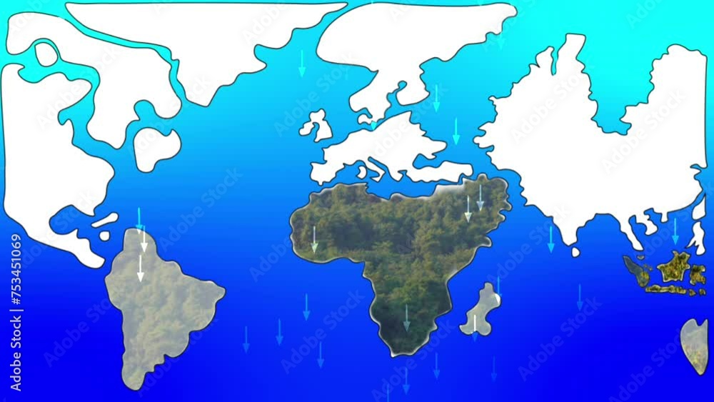 Animated illustration motion graphic Rain blue world map with pop up ...
