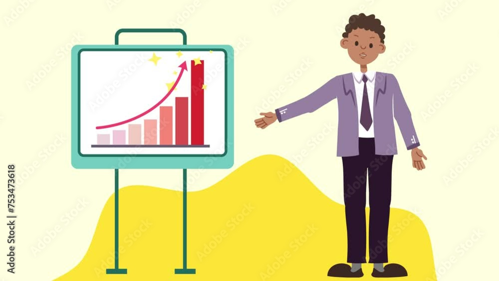 Happy black businessman present increase turnover or profits chart ...