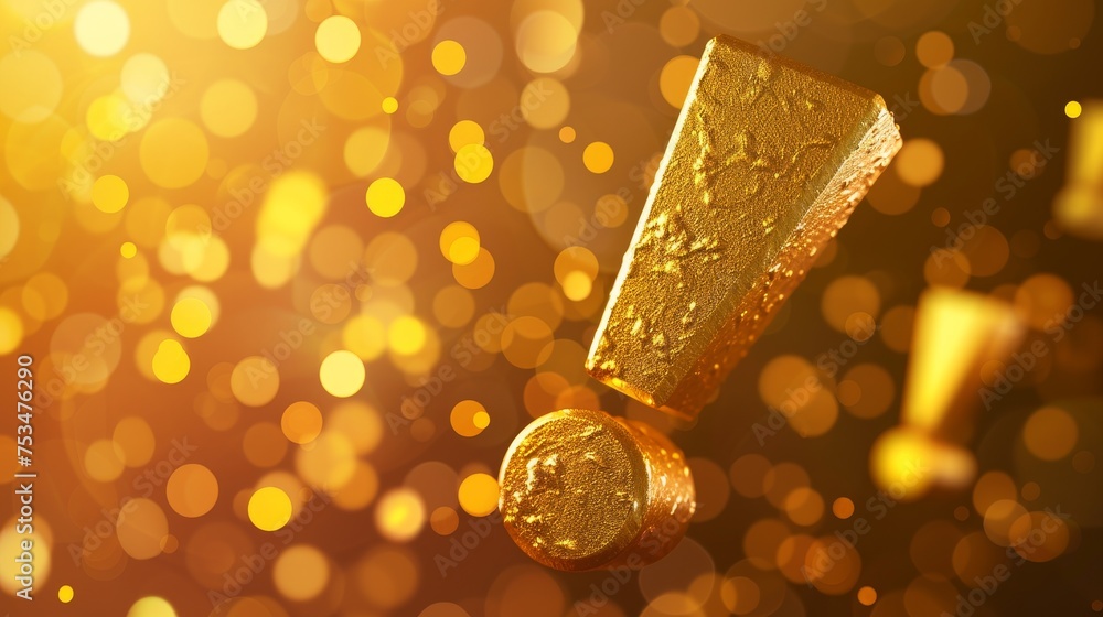 Golden exclamation mark icon for important notices or caution ...