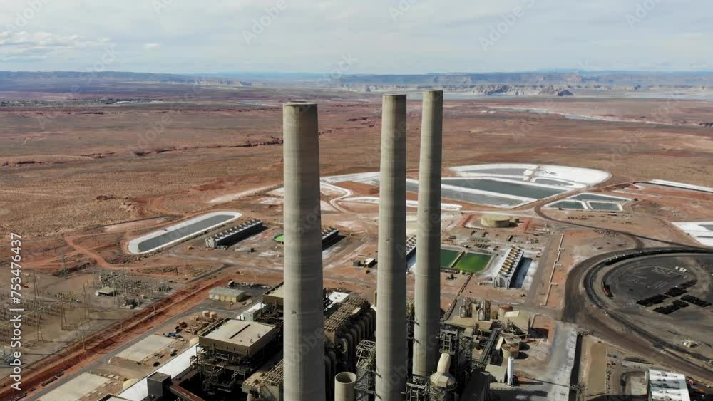 A drone shot of the “Navajo Generating Station”, a massive coal-fired ...