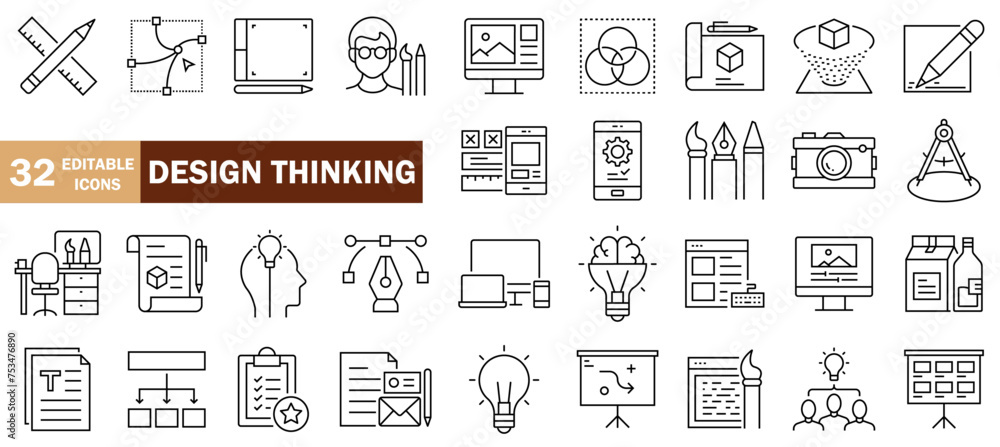 Design thinking line icons set, graphic design icons, designer ...