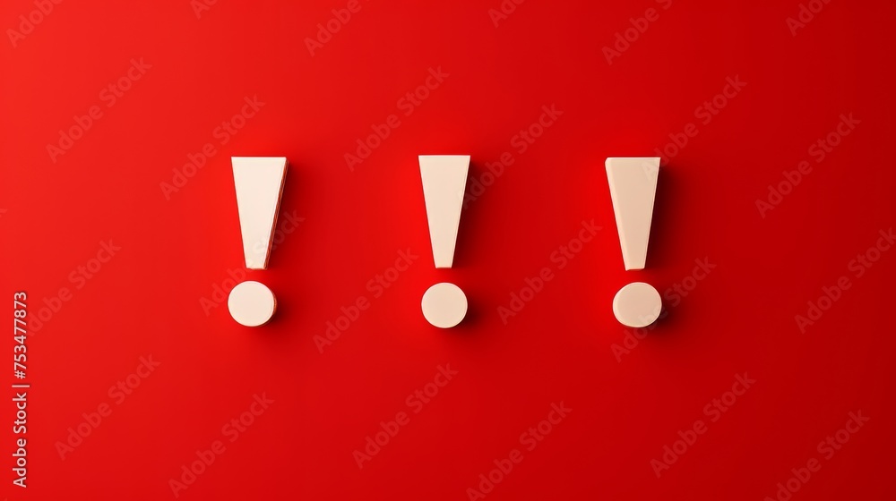 Three exclamation marks against a red background signify important ...