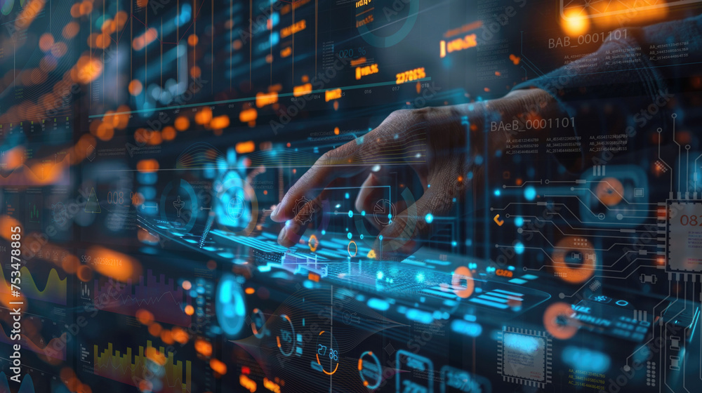 People of financial experts gathered around a computer screen ...