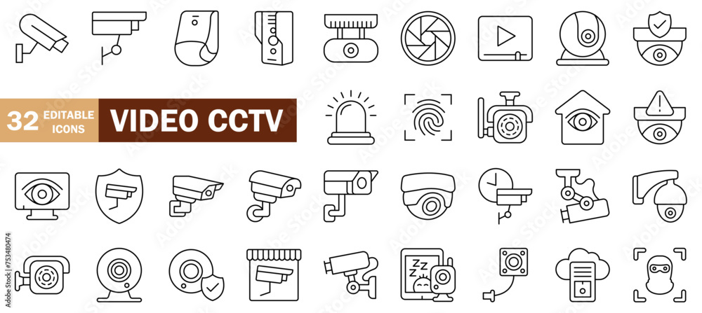 video CCTV Cameras & Security Camera Systems icons. Modern line design ...