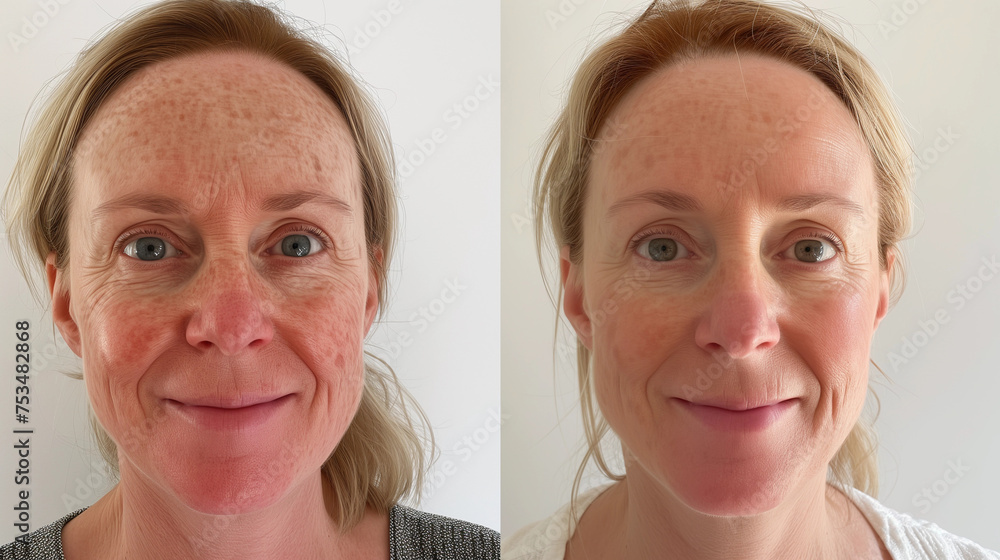 Before After face photo skin spa treatment mature female 40s redness ...
