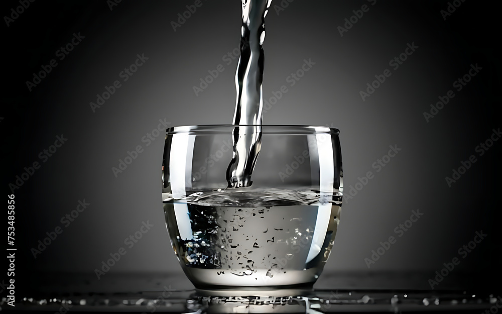 Clear drinking water falls into a clear glass healthy wholesome fresh ...