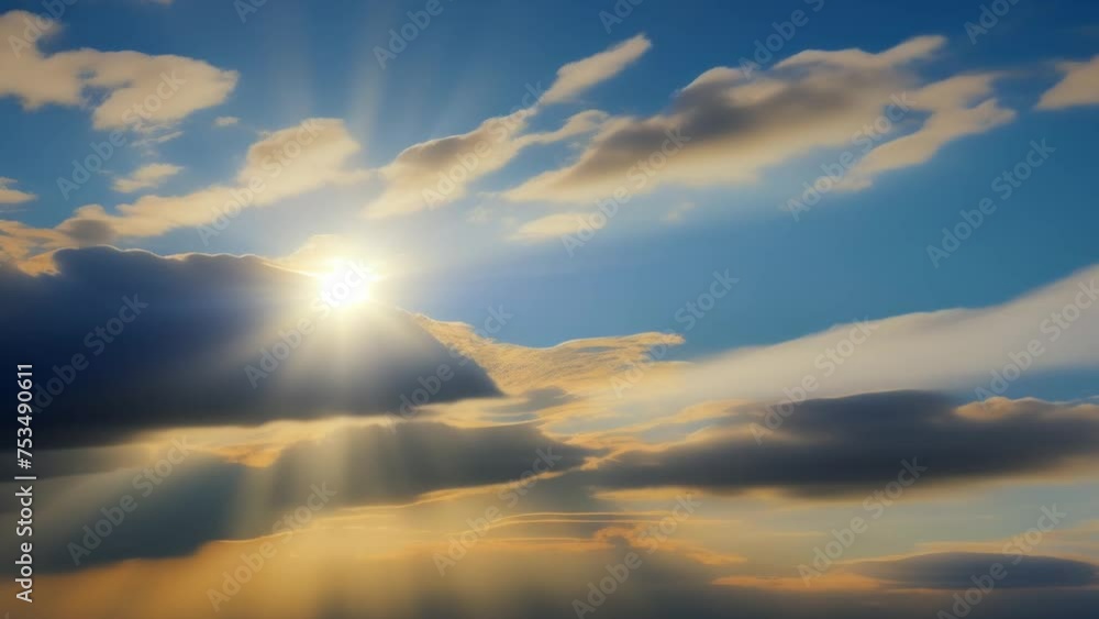 Light, airy clouds traverse the bright blue sky in a delightful time ...