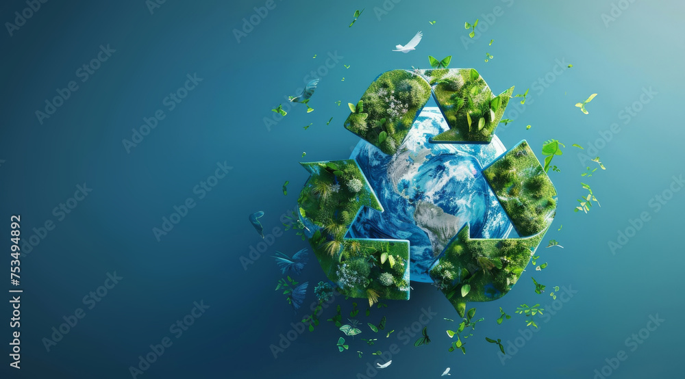 Recycle, sign and nature background or wallpaper for environmental ...