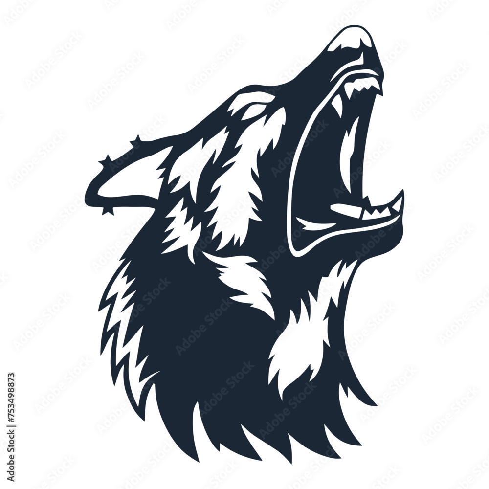 The muzzle of a scary barking dog with fangs is wrapped in barbed wire ...