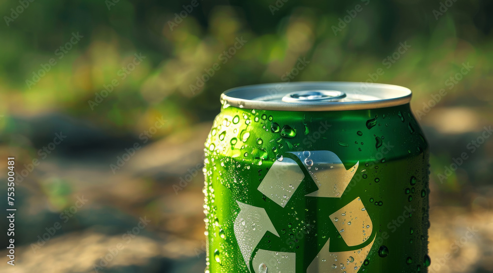 Recycle, sign and eco friendly can on the ground for environmental ...