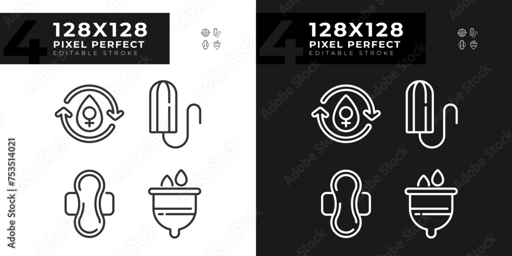 Menstrual Hygiene Products Linear Icons Set For Dark Light Mode Period Cycle Ovulation