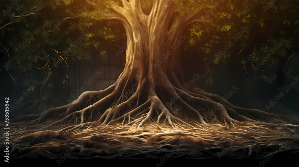 Root system of a tree growing underground, soil cross section Stock ...